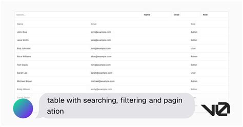 Table With Searching Filtering And Pagination A Shadcnui And V0 Generation V0