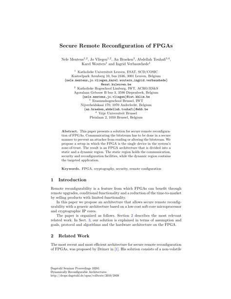 Pdf Secure Remote Reconfiguration Of Fpgas}}