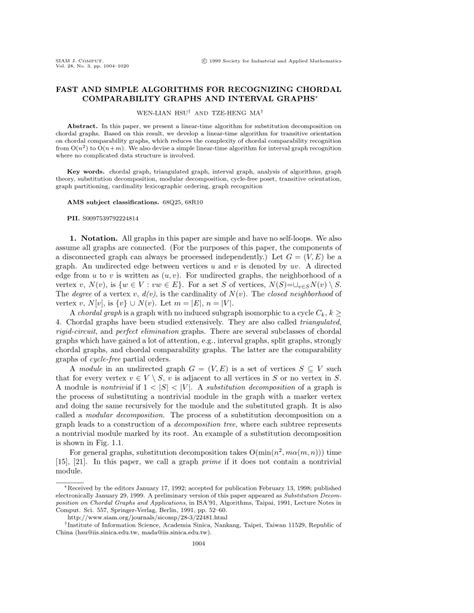 Pdf Fast And Simple Algorithms For Recognizing Chordal Comparability Graphs And Interval Graphs