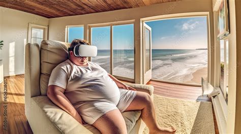 Escape From Reality To A Beach And The Ocean A Fictional Person In A