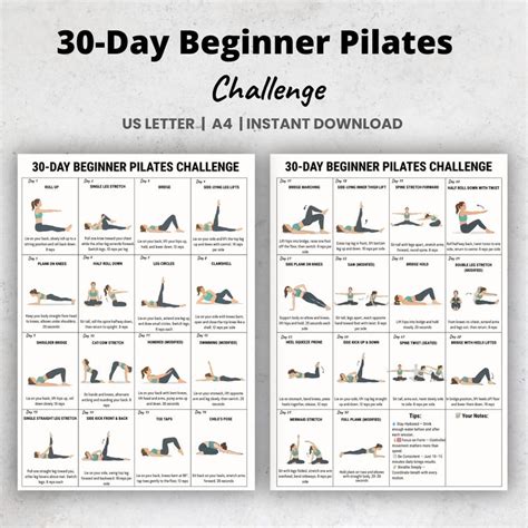 30 Day Pilates Challenge For Beginners Printable Workout Plan Daily