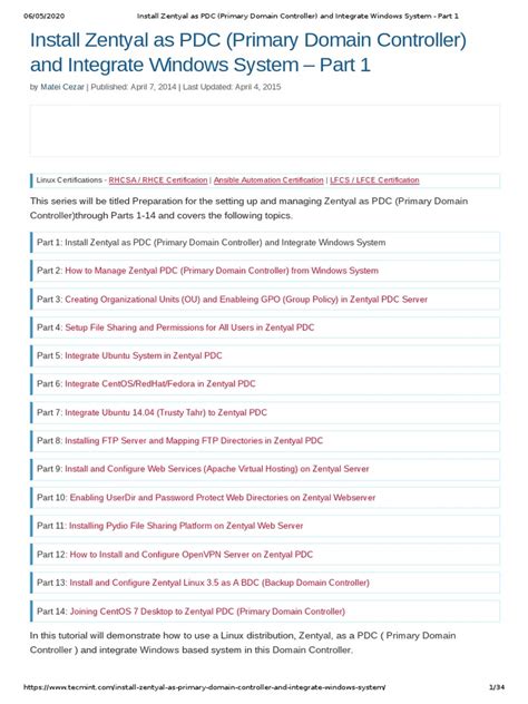 Install Zentyal As Pdc Primary Domain Controller And Integrate Windows System Pdf Group