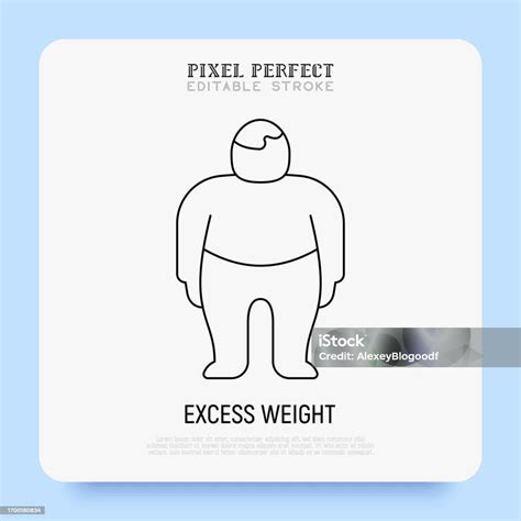 비만 과체중 가는 선 아이콘 과체중 건강에 해로운 몸 다이어트 뚱뚱한 남자 픽셀 완벽 편집 가능한 스트로크 벡터 그림입니다 비만증에 대한 스톡 벡터 아트 및 기타 이미지