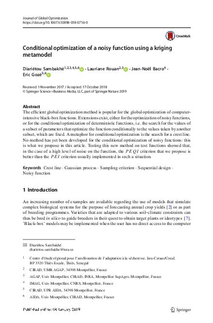 Pdf Conditional Optimization Of A Noisy Function Using A Kriging