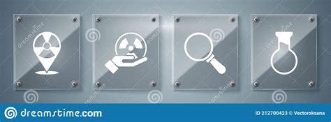 Set Test Tube And Flask Magnifying Glass Radioactive And Radioactive In Location Square Glass