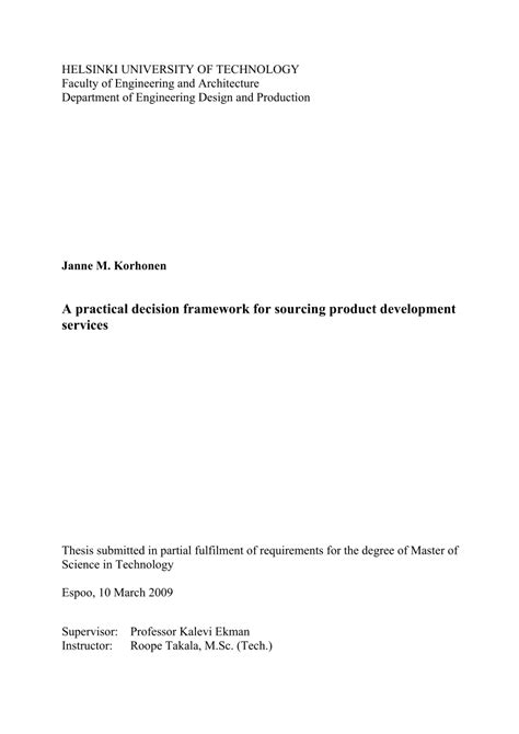Pdf A Practical Decision Framework For Outsourcing Product Development