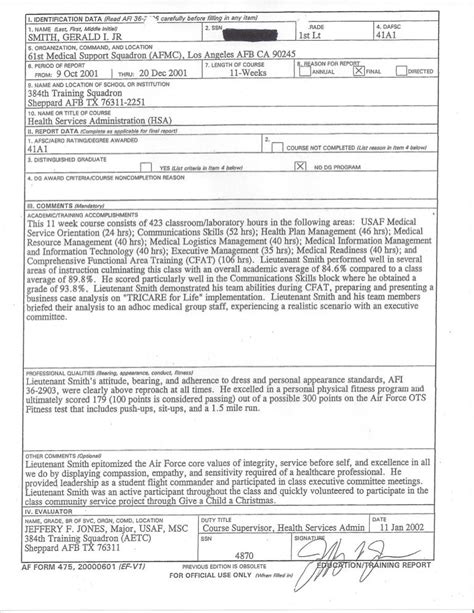 Training Report From Air Force Health Services Administration Course