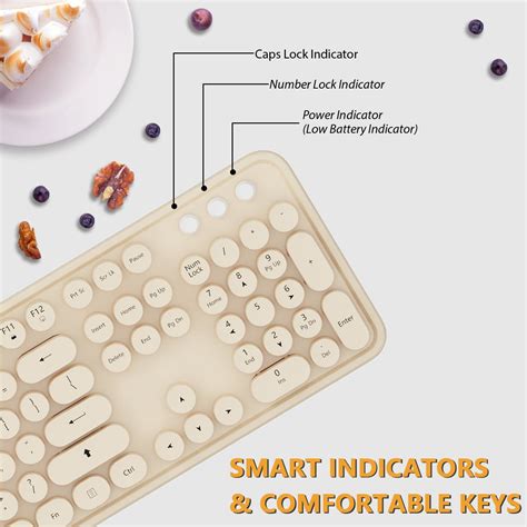 Getuscart Wireless Keyboard Kootop Cute Colorful 104 Keys Typewriter Retro Round Keycaps