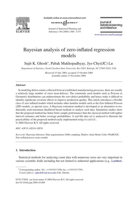 Pdf Bayesian Analysis Of Zero Inflated Regression Models