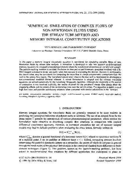 Pdf Numerical Simulation Of Complex Flows Of Non Newtonian Fluids