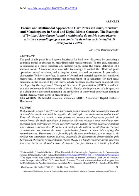 Pdf Formal And Multimodal Approach To Hard News As Genre Structure And Metalanguage In Social