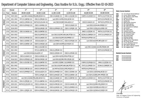 Class Routine Department Of Cse