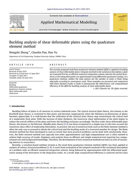 Buckling Analysis Of Shear Deformable Plates Using The Quadrature Element Method Pdf Finite