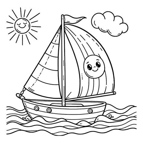 Раскраска Милый кораблик в море распечатать раскраски для детей