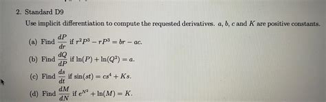 solved 2 standard d9 use implicit differentiation to