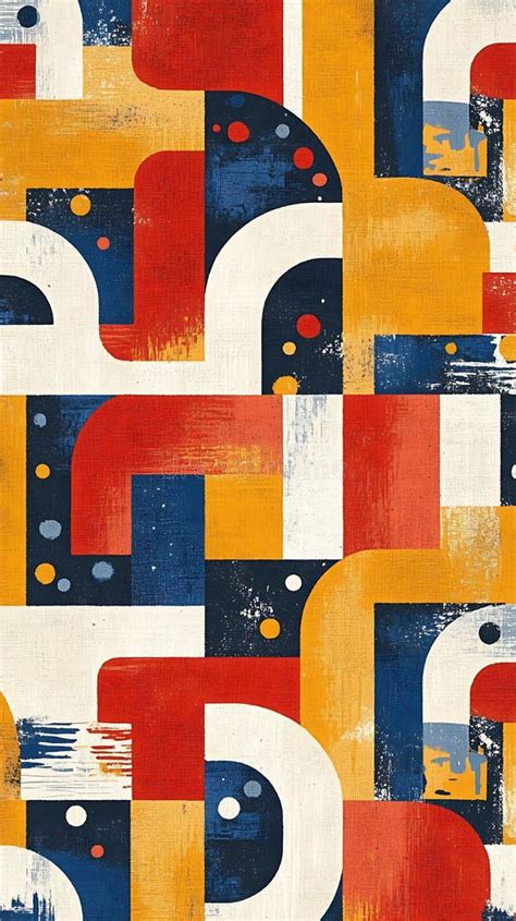 Geometric Symphony Of Primary Colors An Abstract Retro Textile Pattern Stock Illustration