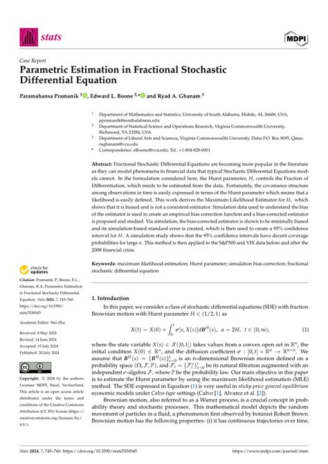 Pdf Parametric Estimation In Fractional Stochastic Differential Equation