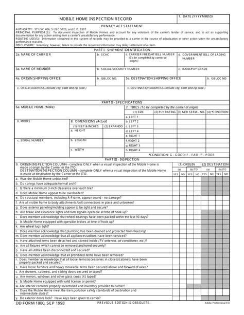 Pov Inspection Sheet Army Top Defense Systems