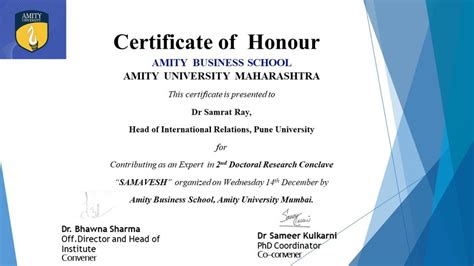Pdf Certificate Of Honor Doctoral Colloquium Amity University Mumbai