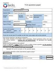 BM Project Management TCA Questions Docx TCA Question Paper Department