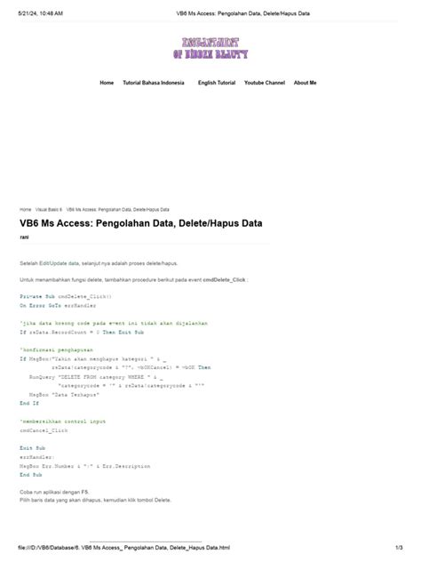 6 Vb6 Ms Access Pengolahan Data Deletehapus Data Pdf