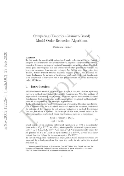 Comparing Empirical Gramian Based Model Order Reduction Algorithms Deepai