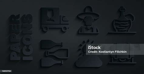 태양과 구름 날씨 이탈리아 실패 병에 담긴 와인 와인 병 나무 통 농부 모자 및 트럭 아이콘을 설정합니다 벡터 3차원 형태에 대한 스톡 벡터 아트 및 기타 이미지 Istock