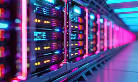 Modern Data Center With Illuminated Server Racks High Tech Environment