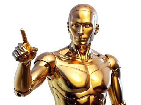 Golden Robot With Modern And Sleek Design Pointing Forward Stock