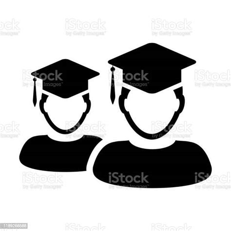 학교 아이콘 벡터 남성 그룹 학생 사람 프로필 아바타 와 박격포 보드 모자 기호 용 학교 대학 및 대학 졸업 학위 평면 컬러 문무형 Pictogram Educational
