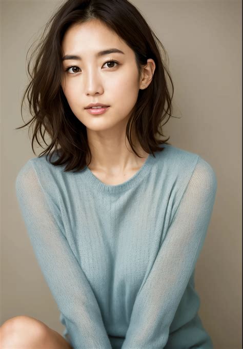 의자에 앉아 파란색 스웨터를 입은 여자 Seaart Ai