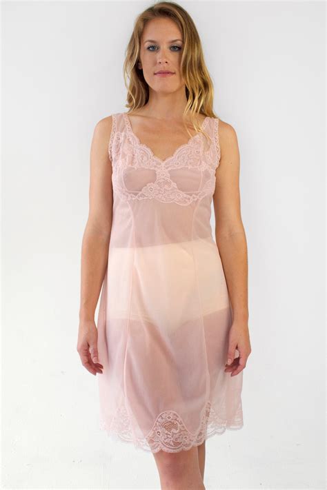 Vintage Lace Slip Dress Pink Sheer Negligee Lingerie Chemise Etsy