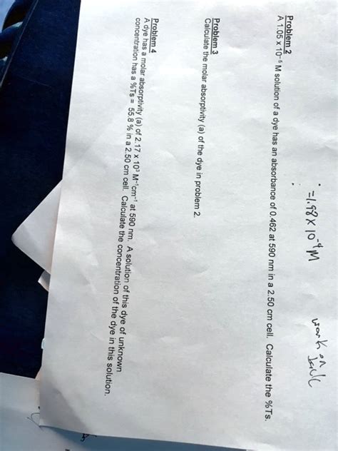 Solved 1 Solution Dye Has Absorbance Of 0462 X 2 At 590 Wp 3 8 Cm