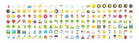 Мультяшные растения и векторный набор иконок погоды Премиум векторы