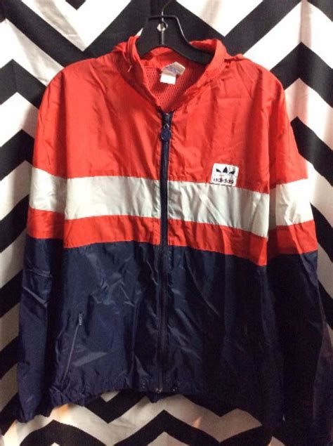 Retro 1970s Adidas Windbreaker Jacket Zip Up Striped Color Block
