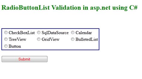 Asp Net RequiredFieldValidator Validate To RadioButtonList
