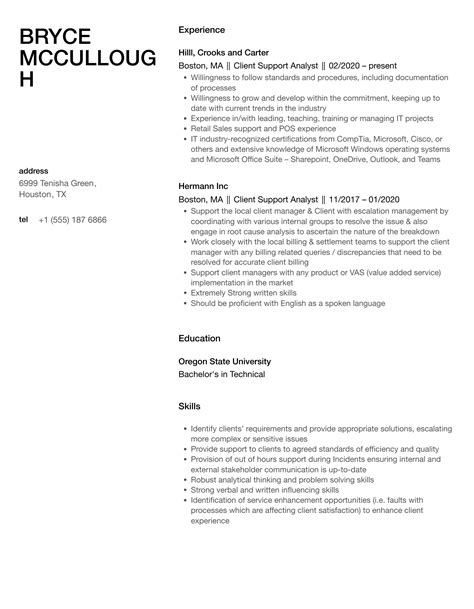 Client Support Analyst Resume Samples Velvet Jobs