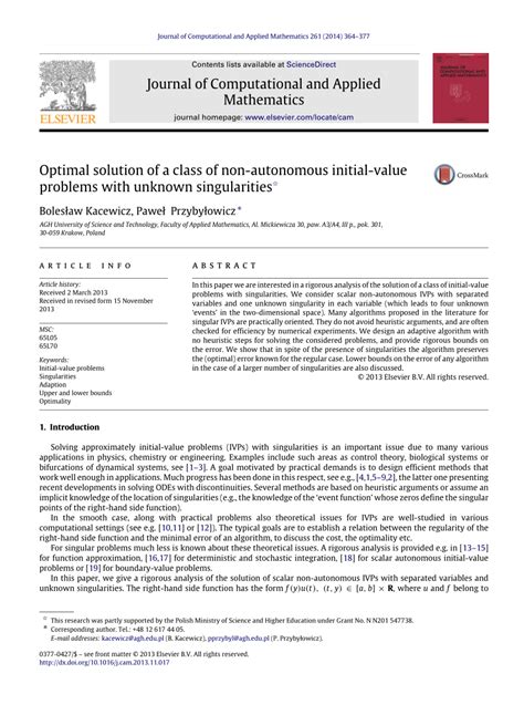 Pdf Optimal Solution Of A Class Of Non Autonomous Initial Value Problems With Unknown