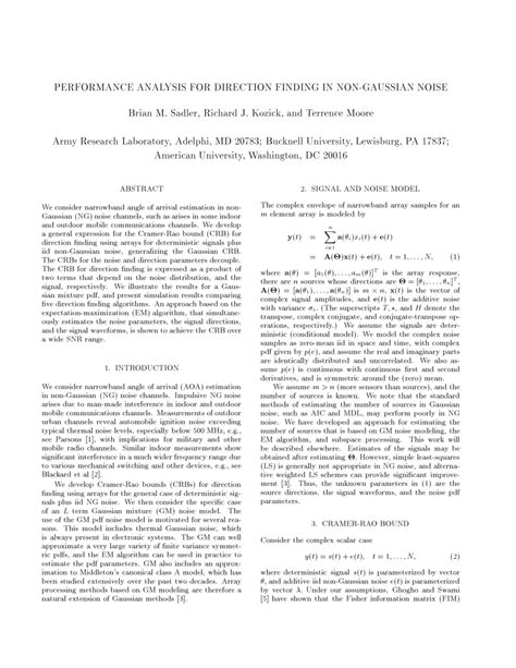 Pdf Performance Analysis For Direction Finding In Non Gaussian Noise