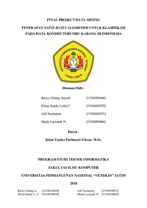Doc Final Project Data Mining Penerapan NaÏve Bayes Algorithm Untuk Klasifikasi Pada Data