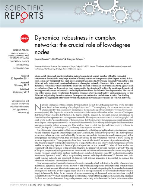 Pdf Dynamical Robustness In Complex Networks The Crucial Role Of Low Degree Nodes