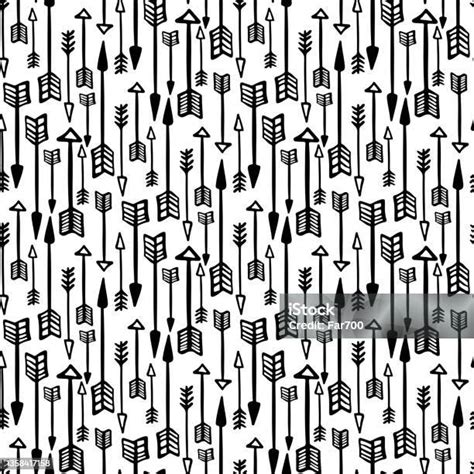 흰색 배경에 격리된 모듬 된 검은 색 잉크 화살표 간단한 흑백 매끄러운 패턴 수직 뷰입니다 벡터 플랫 그래픽 손 그린 그림 텍스처 검은색에 대한 스톡 벡터 아트 및 기타