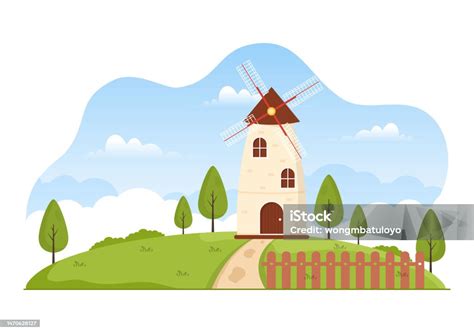 밀 자루 다양한 빵 및 풍차가 있는 빵 밀 그림 웹 배너 또는 평면 만화 손으로 그린 템플릿의 방문 페이지 건강한 생활방식에 대한 스톡 벡터 아트 및 기타 이미지 Istock