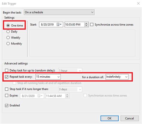 windows task scheduler repeat task not triggering super user