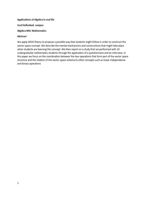Real Life Application Of Linear Algebra Pdf Vector Space Concept