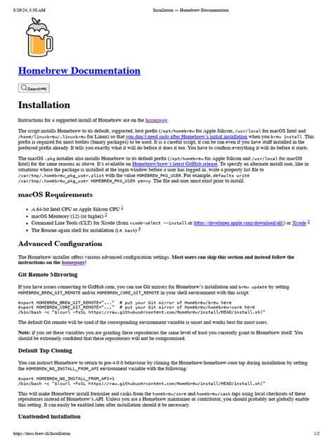Installation — Homebrew Documentation Pdf