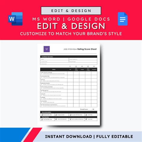 Interview Rating Sheet Interview Score Sheet Interview Scorecard Interview Rating Form Interview