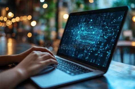Hands Typing On Laptop Keyboard Developing Innovative Futuristic