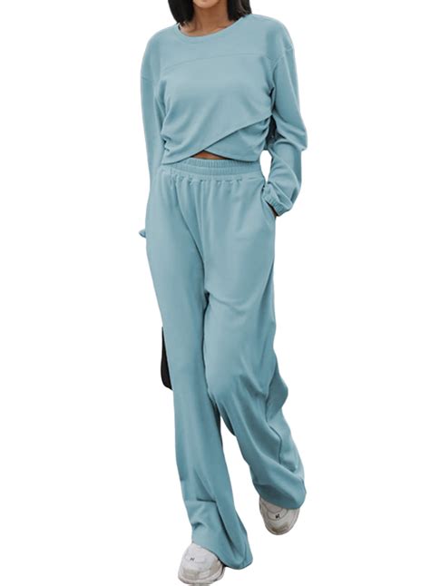 Aleumdr Womens Lounge Sets Crew Neck Pullover Long Sweatpants Two