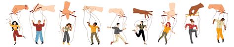 Puppet People Controlled By Puppeteer Hand 16962872 Vector Art At Vecteezy